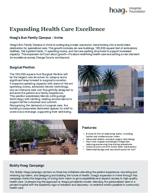 Philanthropic Opportunities | Hoag’s Sun Family Campus | Boldly Hoag